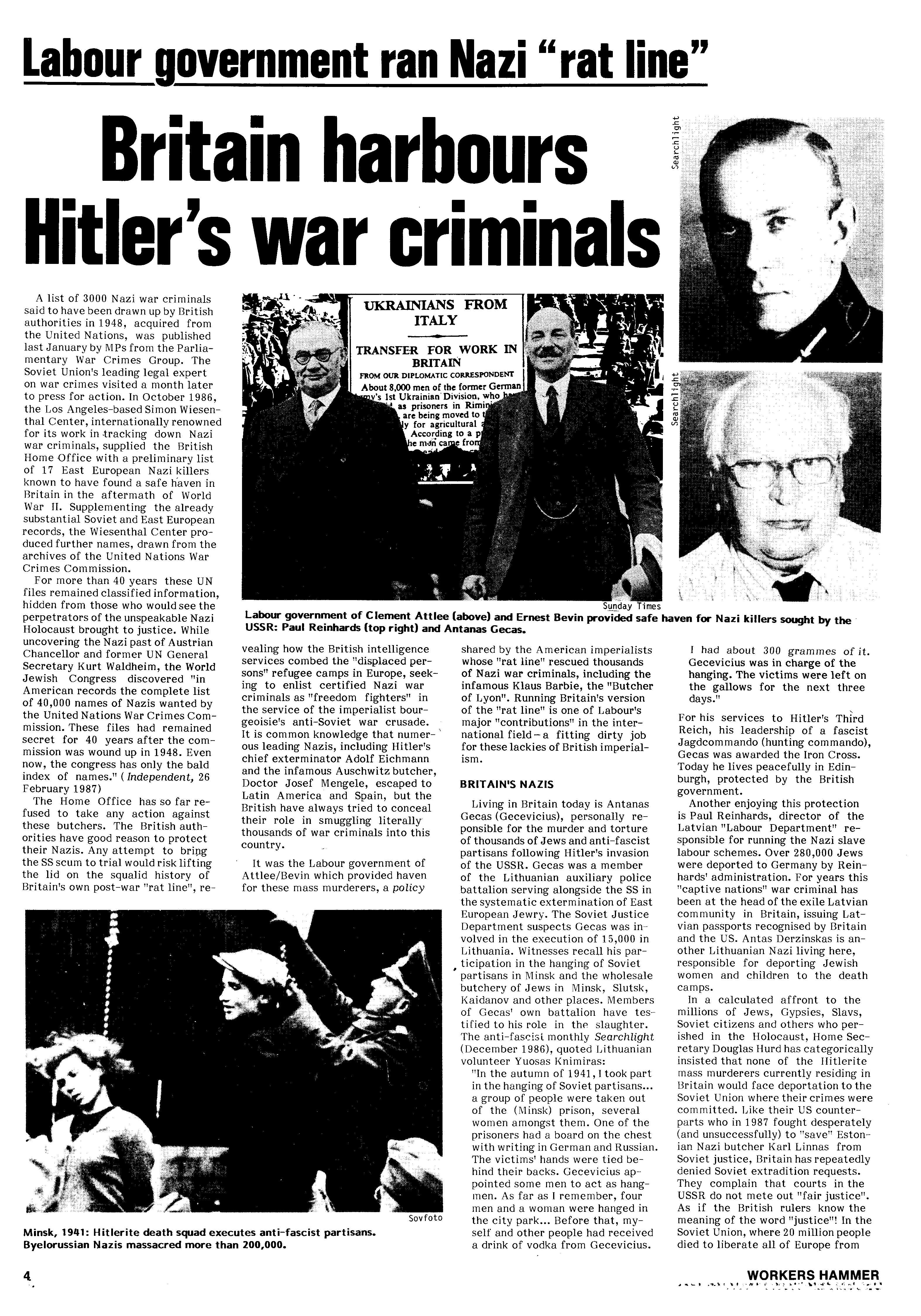 Labour government ran Nazi “rat line” – Britain harbours Hitler’s war ...